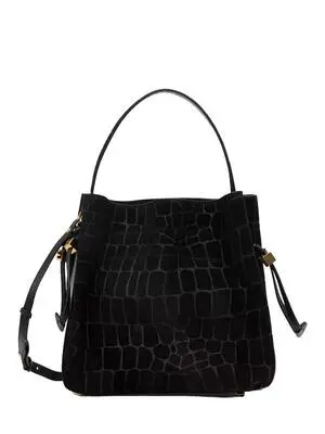 Elisabetta Franchi Croc-effect Suede Tote - Black
