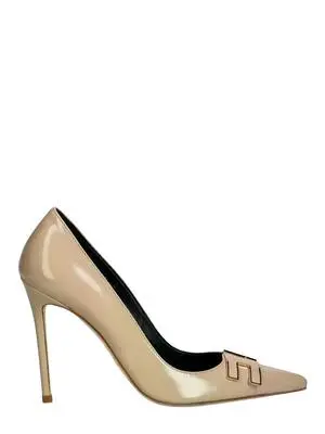 Elisabetta Franchi Leather Pumps With Logo - Neutrals