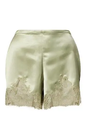 REFORMATION Floral-lace Satin Shorts - Artichoke