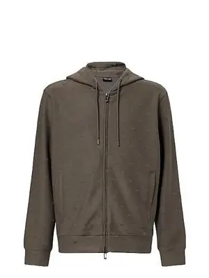 Emporio Armani Embroidered-monogram Zip-up Cotton-jersey Hoody - U8112 Eagle Jacquard