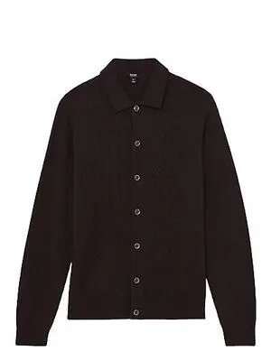 REISS Wool Cardigan With V-stitch Detail - Chocolate Brown