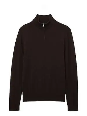REISS Zip-neck Merino-wool Jumper - Dark Brown