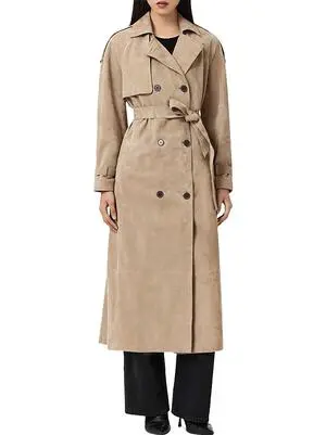 ALLSAINTS Reed Suede Trench Coat - Taupe Brown
