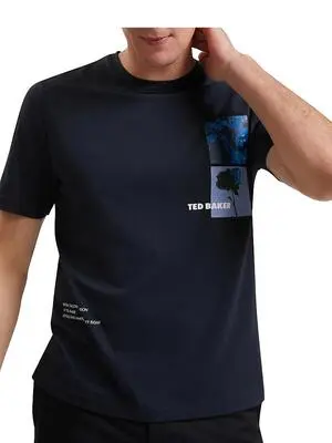 Ted Baker London Floraen Short Sleeve Chest Graphic Tee Navy