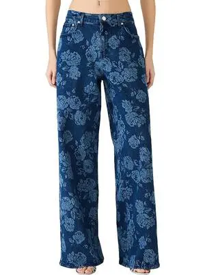Steve Madden Jaxon Printed Barrel Leg Jeans - Rose Frost