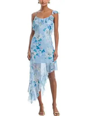 Steve Madden Sorellia Floral Print Ruffled Asymmetrical Midi Dress - Bloom