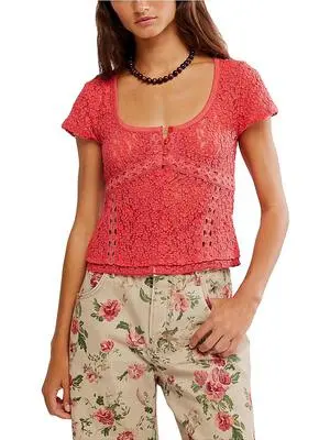Free People Claro Short Sleeve Top - Aged Coral