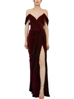 IRIS SERBAN Charlotte Off-shoulder Slit Maxi Dress - Red