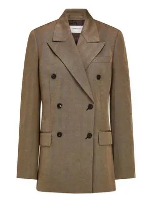 FERRAGAMO Double-breasted Linen-blend Blazer - Beige