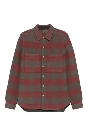 Rick Owens Wool Jumbo Plaid Outershirt - Rosewood Plaid