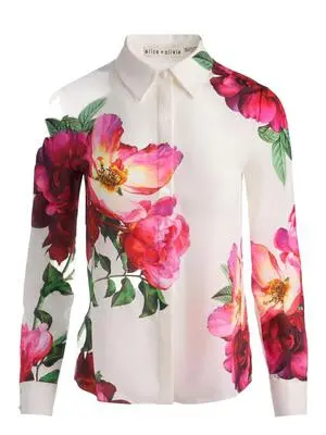 Alice + Olivia Printed Silk Shirt - White
