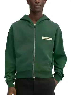Jacquemus Zipped Hoodie With Logo - Green