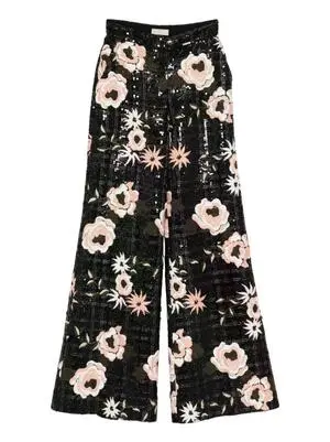 Elie Saab Floral-embroidered Flared Trousers - Black
