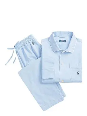 Polo Ralph Lauren Gingham-pattern Long-sleeve Cotton-poplin Pyjama Set - Light Blue Mini Gingham