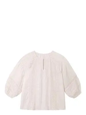 THE WHITE COMPANY Volume-sleeved Lace-trim Linen Blouse - Baby Pink