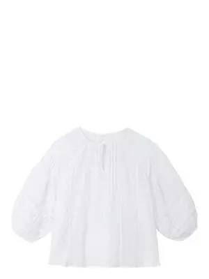 THE WHITE COMPANY Volume-sleeved Lace-trim Linen Blouse - Porcelain