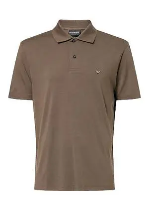 Emporio Armani Embroidered-emblem Classic Modal-blend Polo Top M Mud