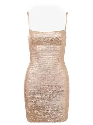 House Of Cb Woven Mini Dress - Gold Foil