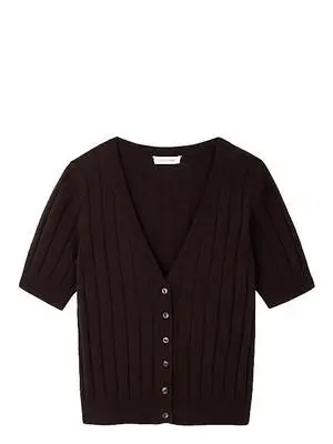 THE WHITE COMPANY Short Sleeve Ribbed Wool-blend Cardigan - Dark Choc