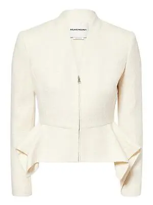 Roland Mouret V-neck Boucle Jacket - Cream