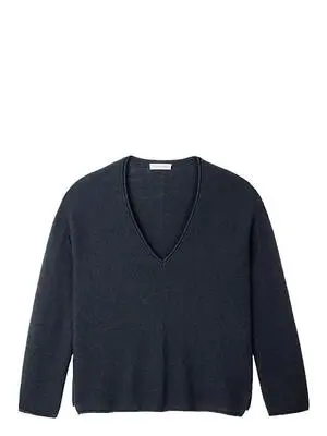 THE WHITE COMPANY Textured-stitch V-neck Wool And Cashmere-blend Jumper - Navy