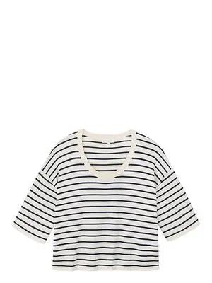 THE WHITE COMPANY Boxy Stripe Cotton-blend Jumper - Navy/ecru