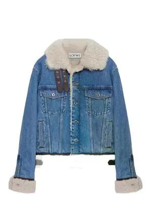 Loewe Shearling-trim Trucker Denim Jacket - Blue