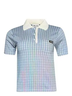 Miu Miu Short-sleeve Check-pattern Knitted Top - Blue
