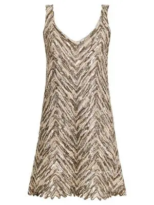Brunello Cucinelli Chevron Sequined Mini Dress - Brown