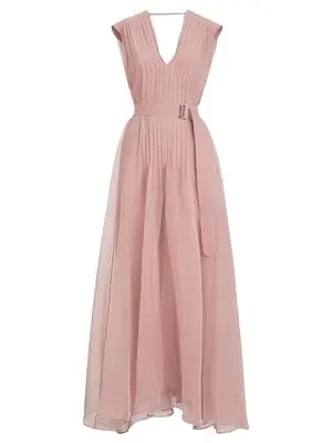 Brunello Cucinelli Silk Belted Maxi Dress - Pink