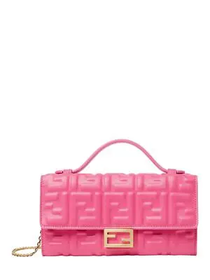 Fendi Continental With Chain Baguette Leather Shoulder Bag - Pink