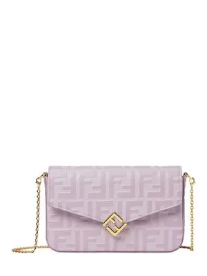 Fendi Wallet On Chain Leather Shoulder Bag With Embossed Logo - Purple