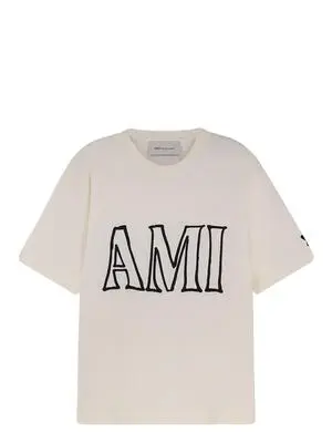 Ami Cotton Tshirt With Maxi Frontal Logo - White