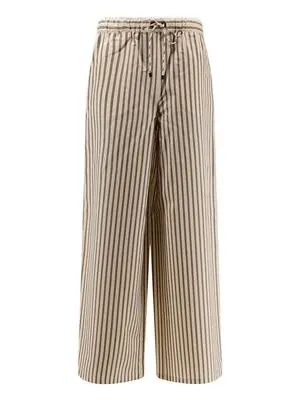 Max Mara Wide Leg Striped Cotton And Silk Trousers - Beige