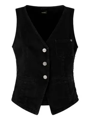 Pinko Gardener Cotton Vest With Lace Profiles - Black
