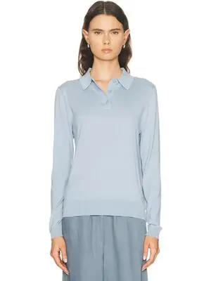 Enza Costa Silk Knit Polo Sweater - Pale Blue