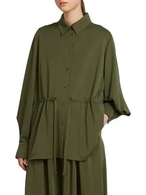 MM BY MAX MARA Passo Tie Waist Jersey Button-up Shirt - Moss Green
