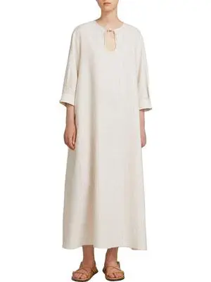 MM BY MAX MARA Memo Stripe Linen & Cotton Canvas A-line Dress - Milk