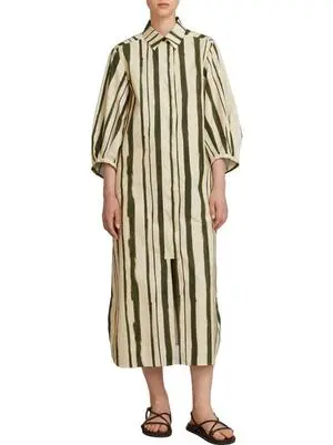 MM BY MAX MARA Stripe Maxi Shirt Dress - Moss Green