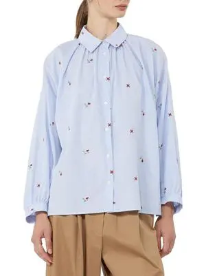 Max Mara Embroidered Cotton Shirt - Light Blue