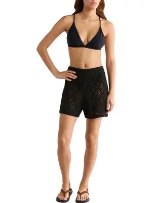 Elan Openwork Knit Cover-up Shorts - Black