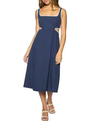 LOST + WANDER Coastal Riviera Cotton Midi Dress - Navy