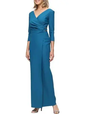 Alex Evenings Chain Detail Surplice Neckline Gown - Mid Teal