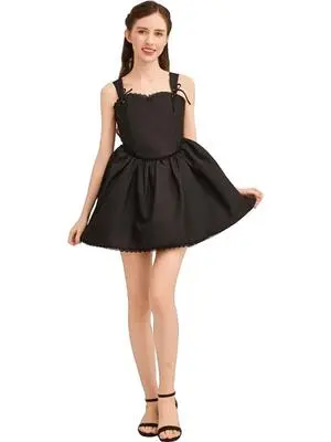 TULLEEN Lace Trim Flared Dress - Black