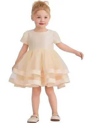 TULLEEN Satin Bow Tulle Dress - Champagne