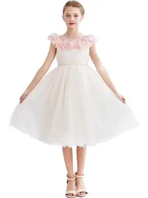 TULLEEN Dress With Petal Trim - White