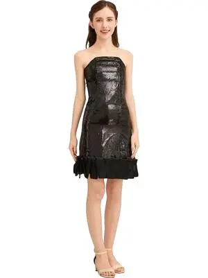 TULLEEN Satin Strapless Dress - Black