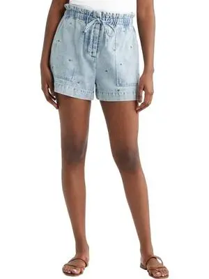 Rails Foster Floral Embroidered Denim Shorts - Ivory Carnations