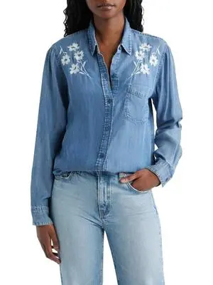 Rails Ingrid Floral Embroidered Chambray Shirt - Fleur Embroidery