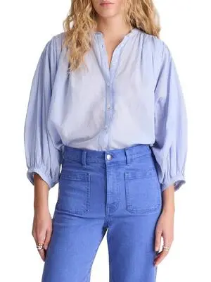 Madewell Shirred Crewneck Button-up Top - Tranquil Blue